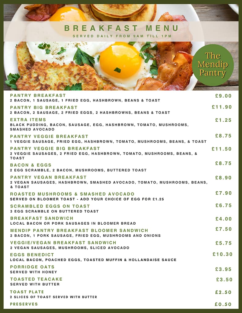 Breakfast Menu - The Mendip Pantry