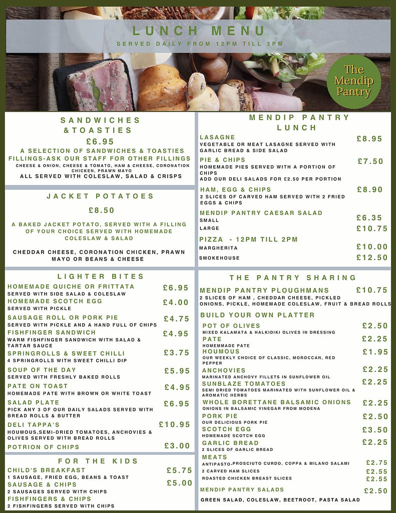 Lunch Menu - The Mendip Pantry